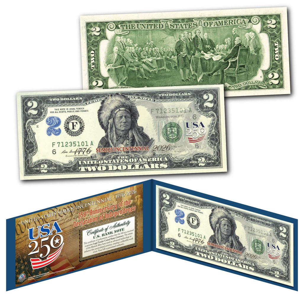 Indian Chief Genuine Legal Tender $2 Bill – USA 250th Collector's Edit ...