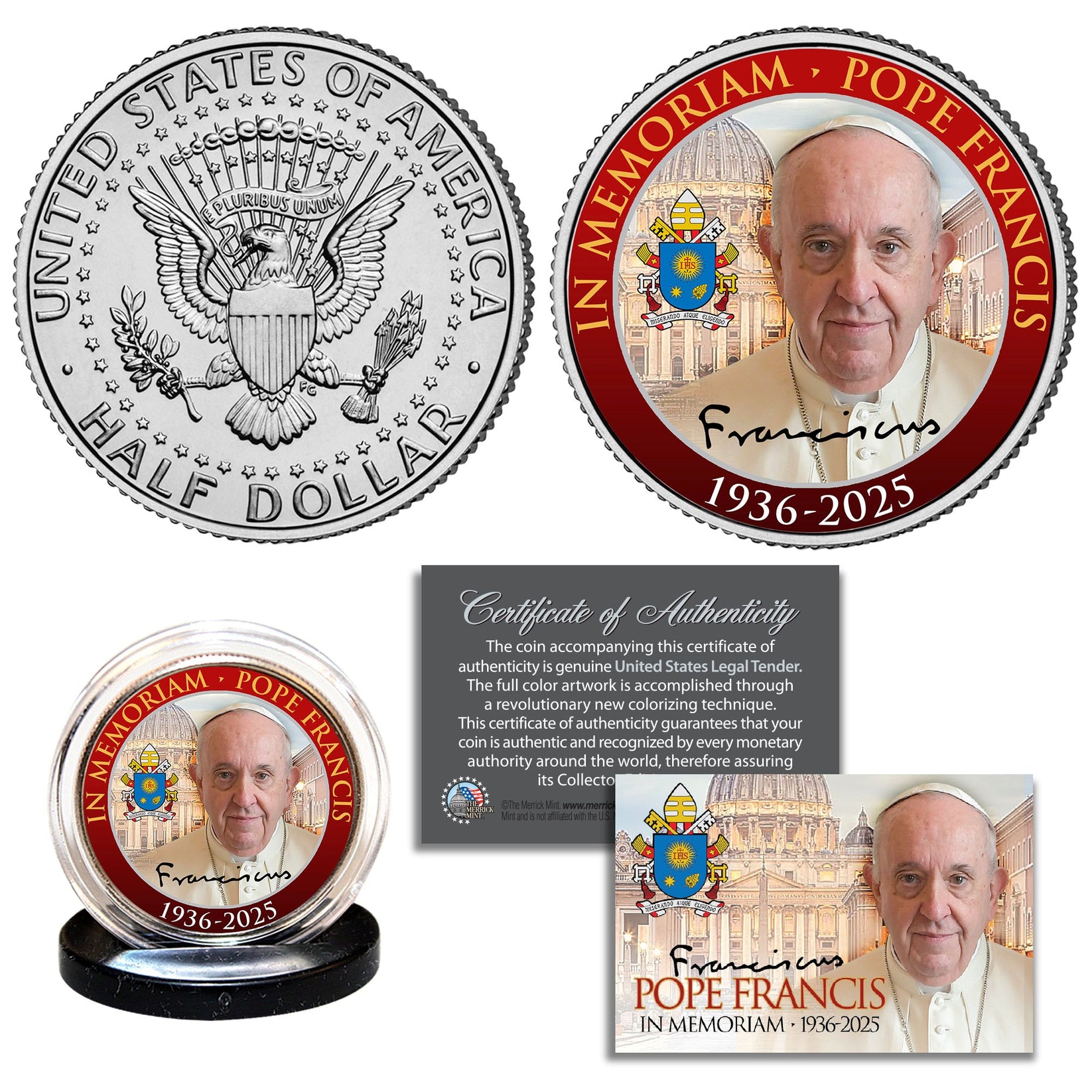 Pope Francis in Memoriam 1936 - 2025 Collectible Half Dollar Coin ...