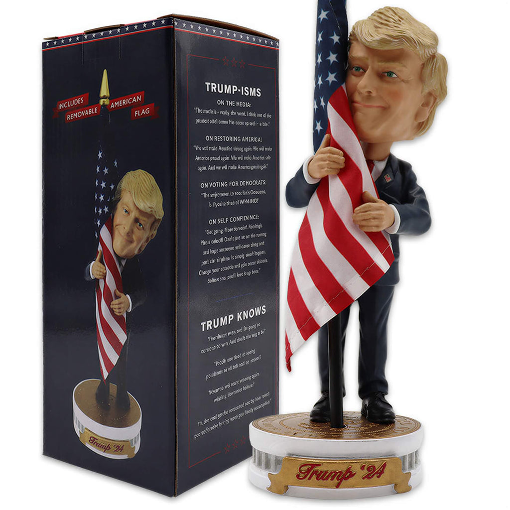 President Trump Bobblehead (Hugging the American Flag) – Proud Patriots