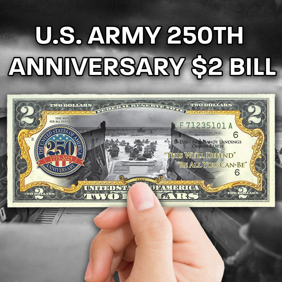 'U.S Army 250th Anniversary' - Genuine Legal Tender U.S. $2 Bill ...